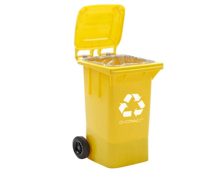 CONTENTOR PLASTICO COM TAMPA 2 RODAS KF16543 AMARELO 100L 72482 ...